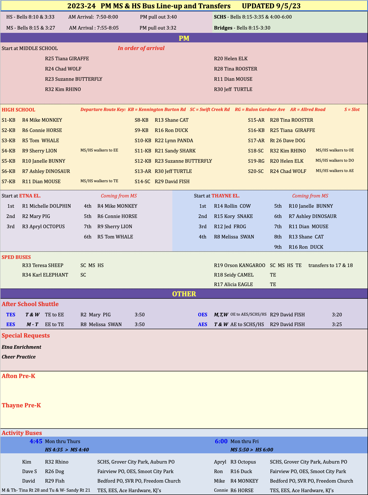 Middle & High School Schedule – Transportation Department